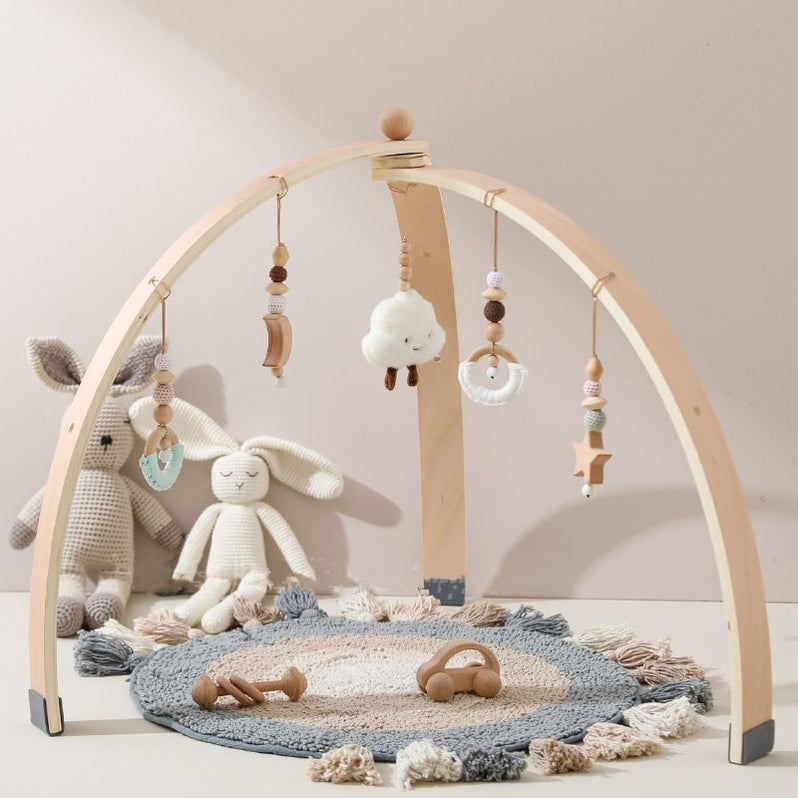 Wooden Baby Activity Gym Frame -with Rocket & Cloud Rattle Toys — STAGE ...